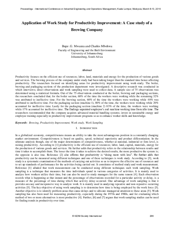 (PDF) Application of Work Study for Productivity Improvement: A Case ...