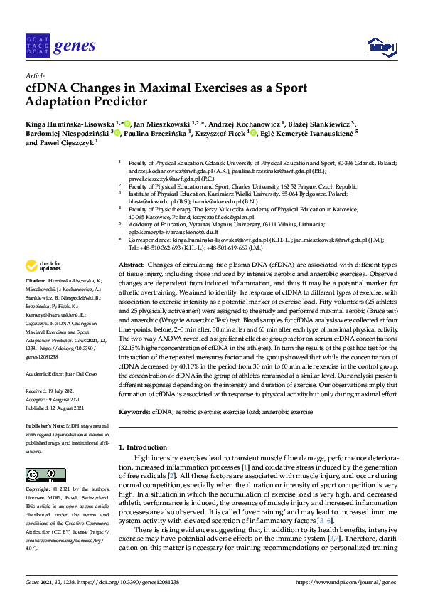 (PDF) cfDNA Changes in Maximal Exercises as a Sport Adaptation Predictor