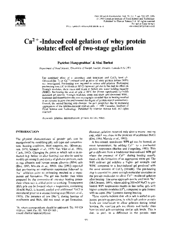 (PDF) Ca2+-Induced cold gelation of whey protein isolate: effect of two ...