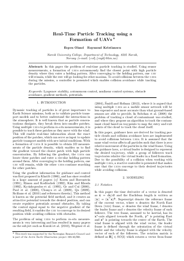 Pdf Real Time Particle Tracking Using A Formation Of Uavs