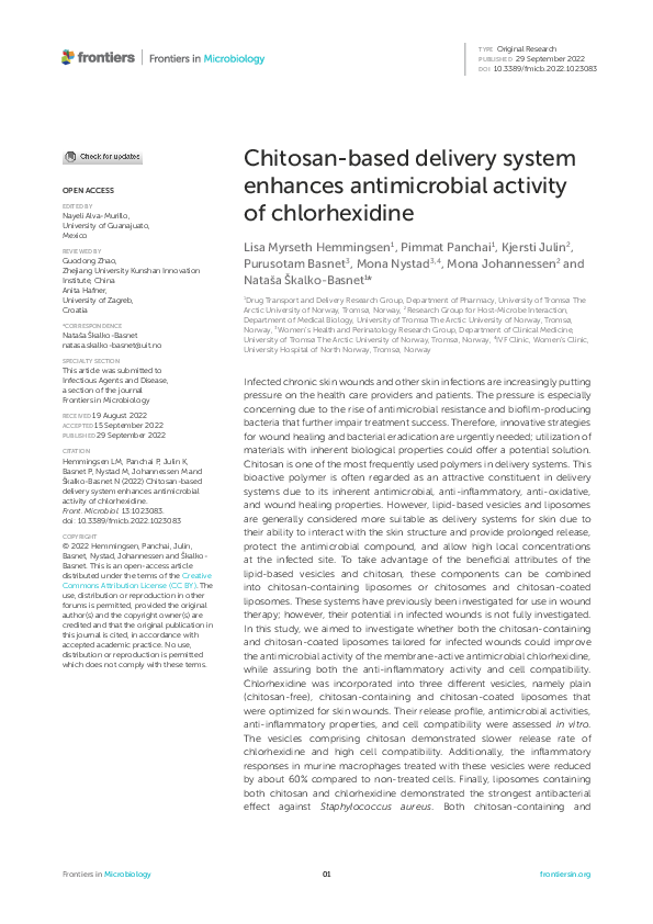 (PDF) Chitosan-based delivery system enhances antimicrobial activity of chlorhexidine