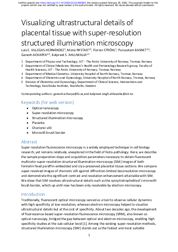 Pdf Visualizing Ultrastructural Details Of Placental Tissue With Super Resolution Structured
