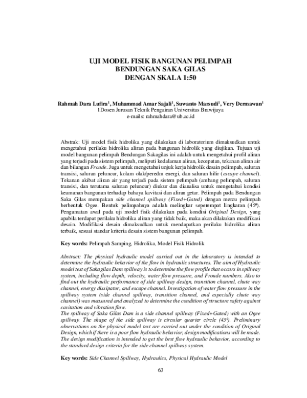 (PDF) Uji Model Fisik Bangunan Pelimpah Bendungan Saka Gilas Dengan ...
