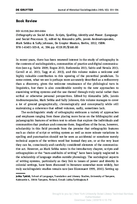 (PDF) Alexandra Jaffe, Jannis Androutsopoulos, Mark Sebba, Sally ...