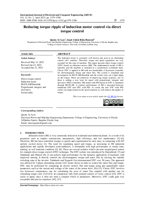 Pdf Improving Induction Motor Control With Pid Dtc