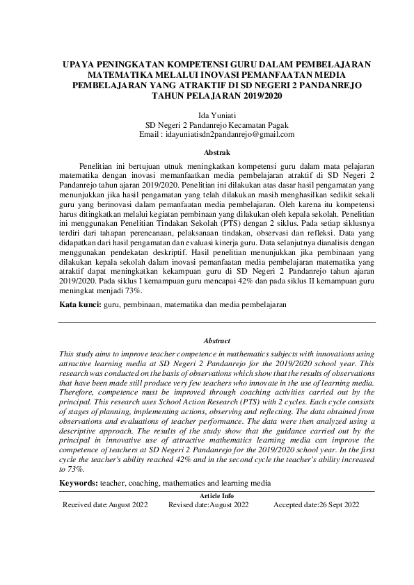 (PDF) Upaya Peningkatan Kompetensi Guru Dalam Pembelajaran Matematika Melalui Inovasi ...