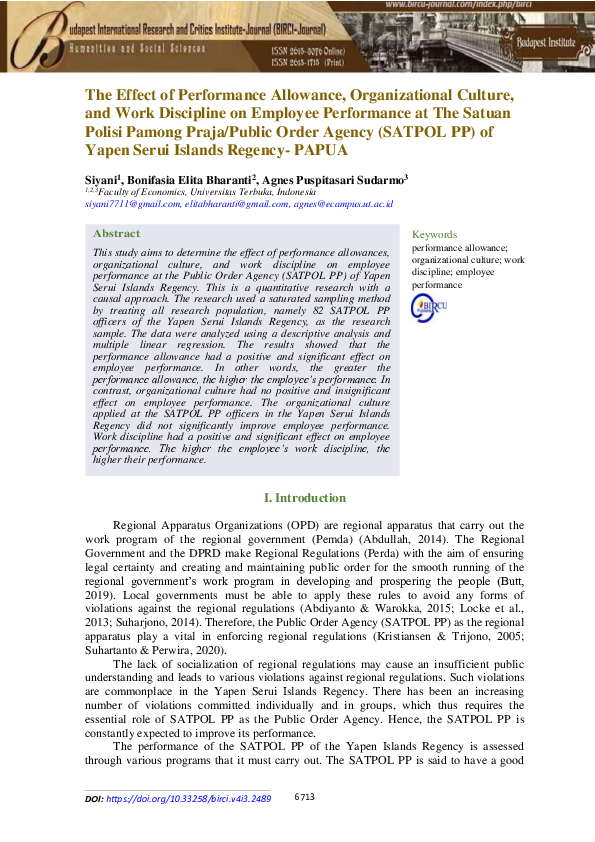 (PDF) The Effect of Performance Allowance, Organizational Culture, and ...
