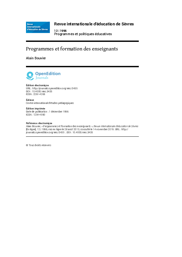(PDF) Programmes et formation des enseignants