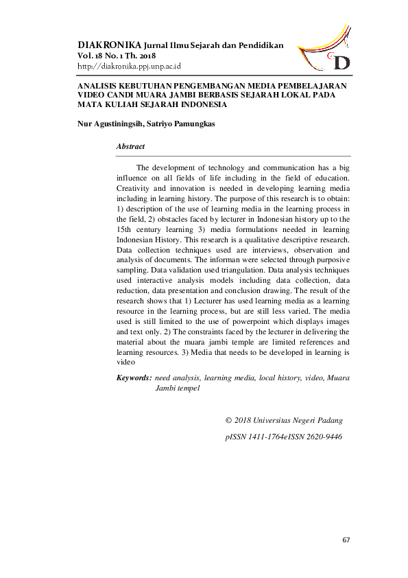 (PDF) Analisis Kebutuhan Pengembangan Media Pembelajaran Video Candi Muara Jambi Berbasis ...