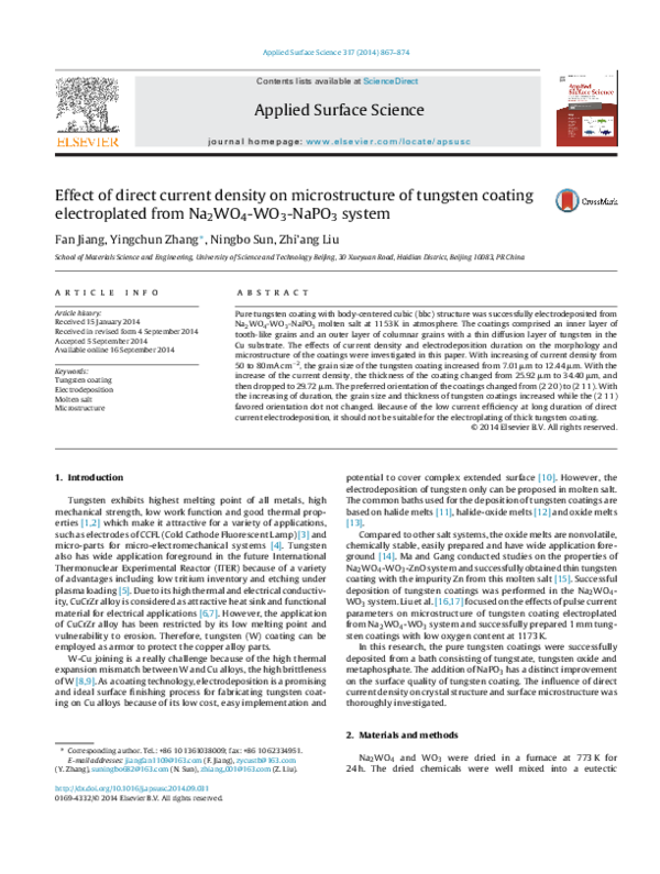 (PDF) Effect of direct current density on microstructure of tungsten ...