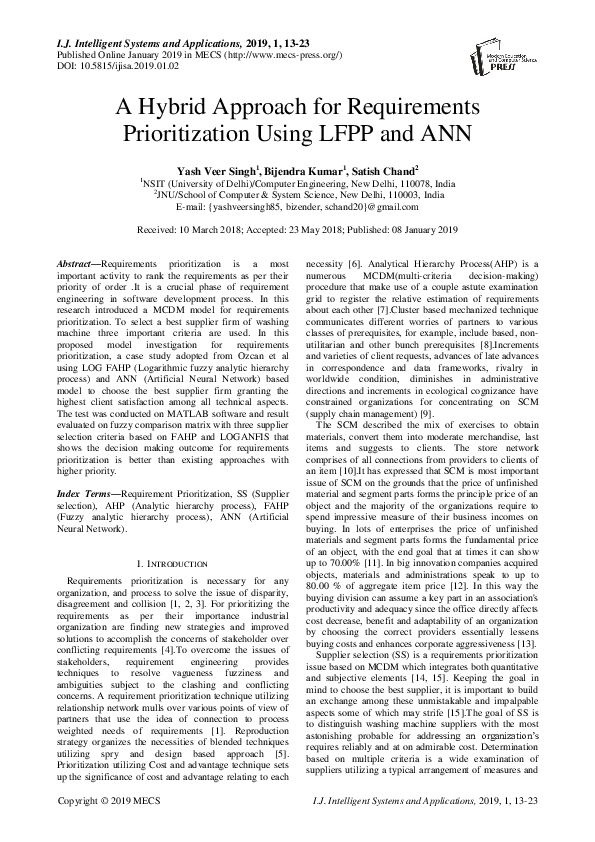 (PDF) A Hybrid Approach for Requirements Prioritization Using LFPP and ANN