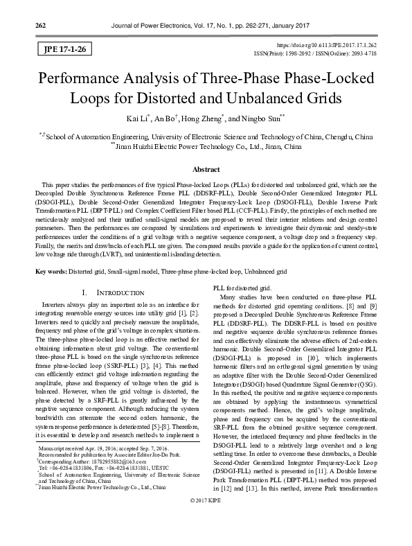 Pdf Performance Analysis Of Three Phase Phase Locked Loops For Distorted And Unbalanced Grids