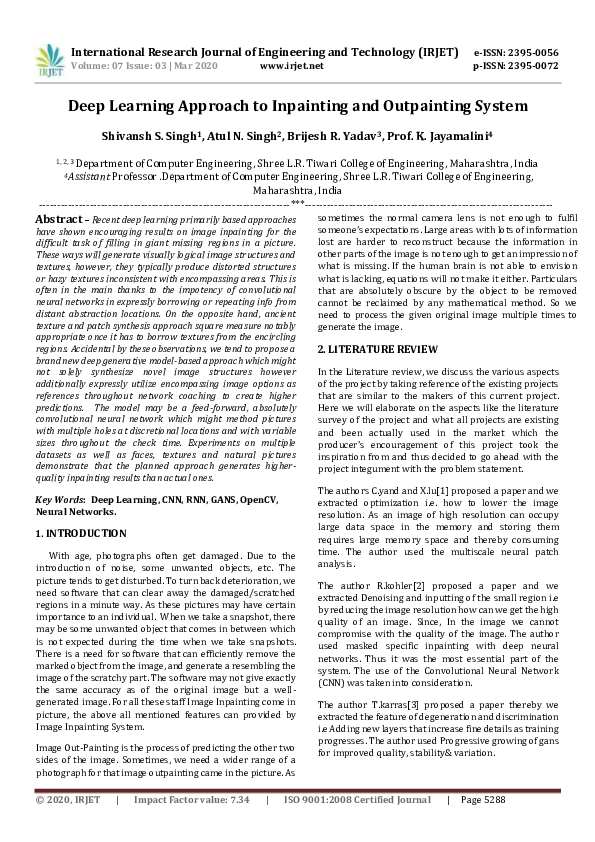 (PDF) Deep Learning Approach to Inpainting and Outpainting System