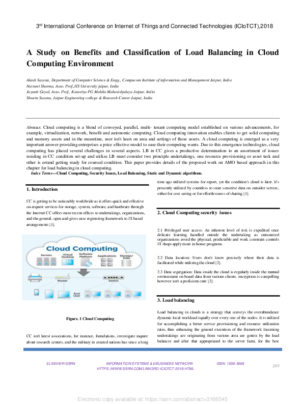(PDF) A Study on Benefits and Classification of Load Balancing in Cloud Computing Environment