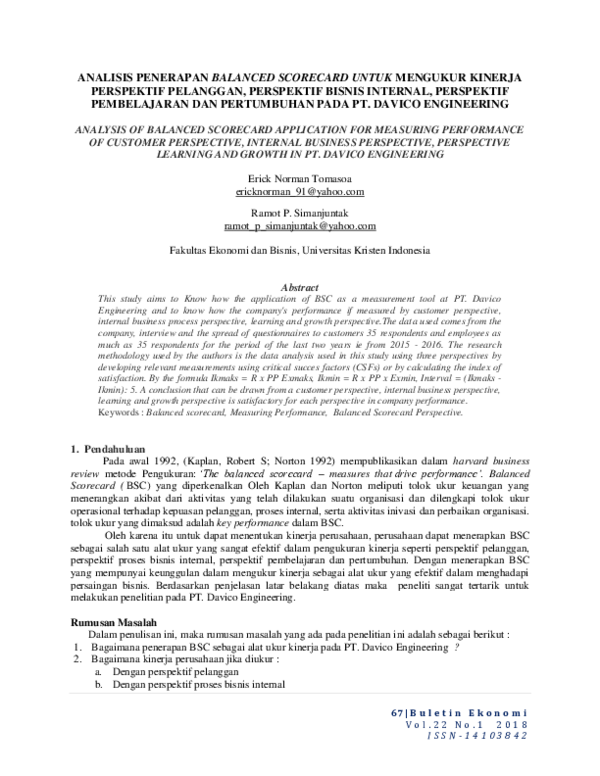 (PDF) Analysis of Balanced Scorecard Application for Measuring Performance of Customer ...