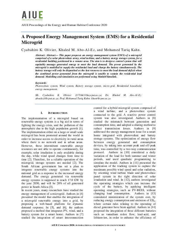 (PDF) A Proposed Energy Management System (EMS) for a Residential Microgrid