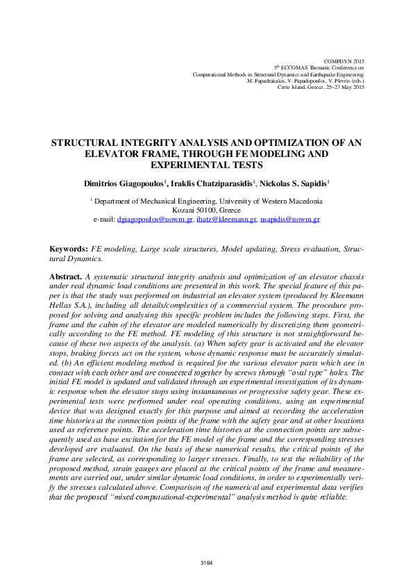 (PDF) Structural Integrity Analysis and Optimization of an Elevator ...