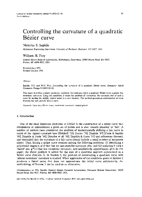 (PDF) Controlling the curvature of a quadratic Bézier curve