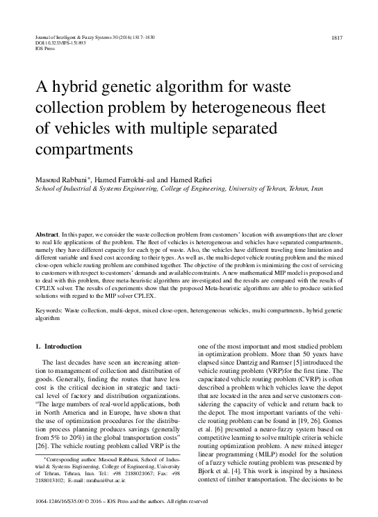 (PDF) A hybrid genetic algorithm for waste collection problem by ...