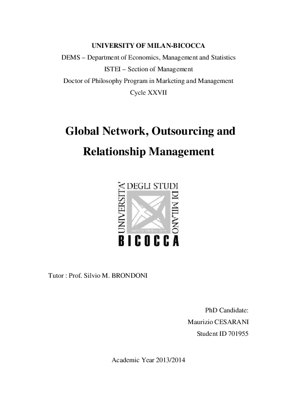 (PDF) Global Network, Outsourcing and Relationship Management