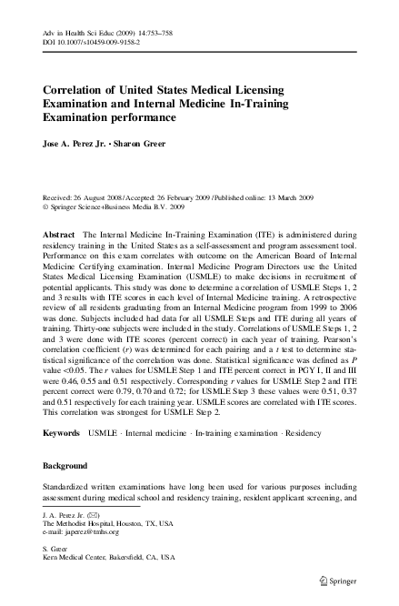 (PDF) Correlation of United States Medical Licensing Examination and ...