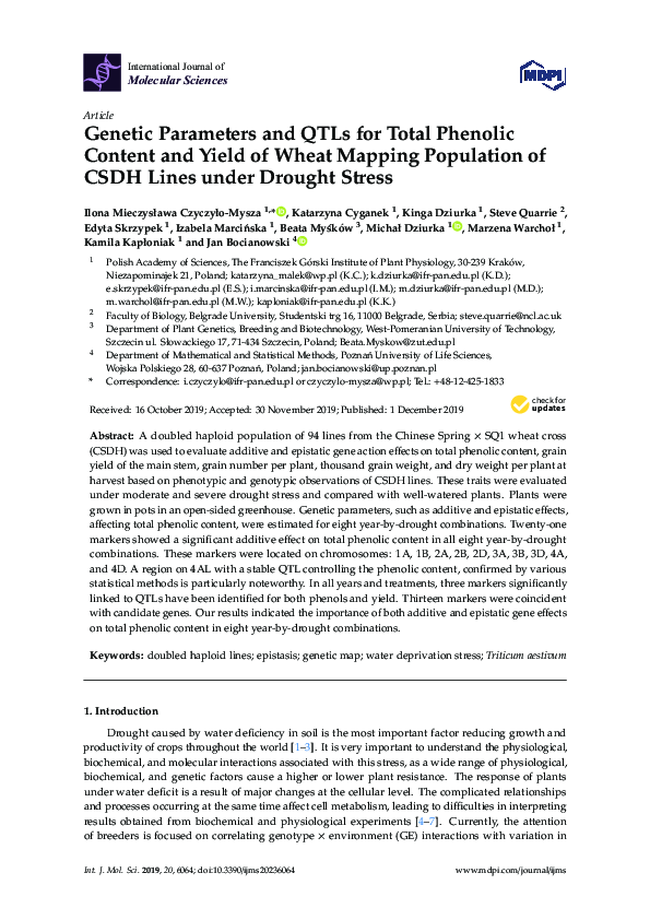 (PDF) Genetic Parameters and QTLs for Total Phenolic Content and Yield of Wheat Mapping ...