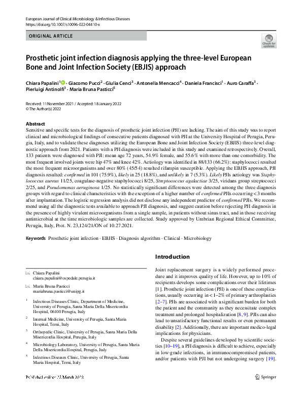 (PDF) Prosthetic joint infection diagnosis applying the three-level European Bone and Joint ...
