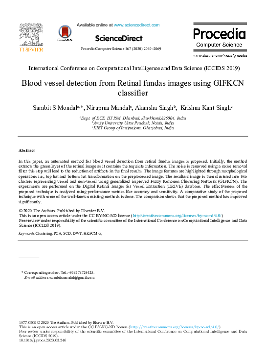 (PDF) Blood vessel detection from Retinal fundas images using GIFKCN classifier
