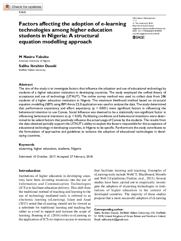 (PDF) Factors affecting the adoption of e-learning technologies among higher education students ...