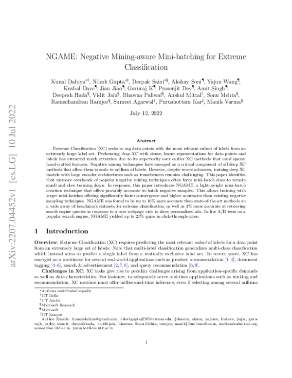 (PDF) NGAME: Negative Mining-aware Mini-batching for Extreme Classification