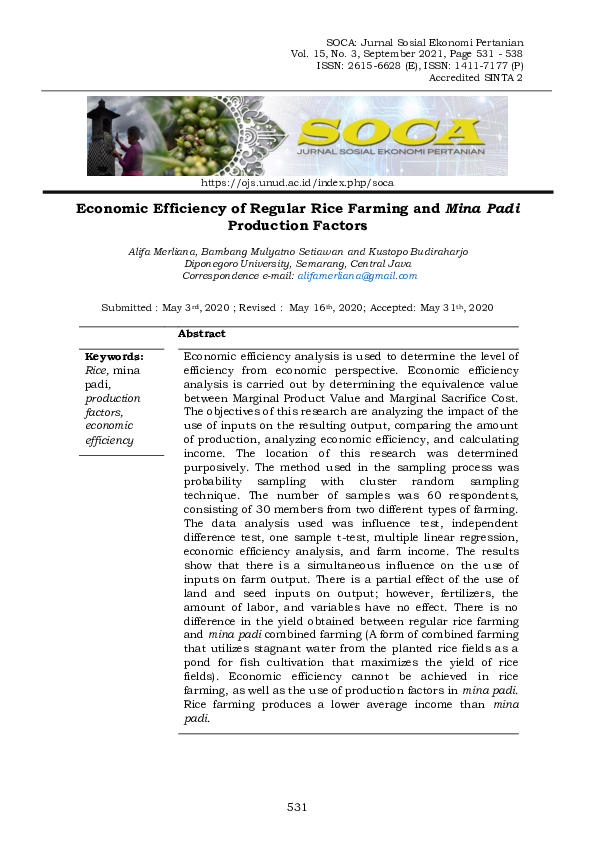(PDF) Economic Efficiency of Regular Rice Farming and Mina Padi ...