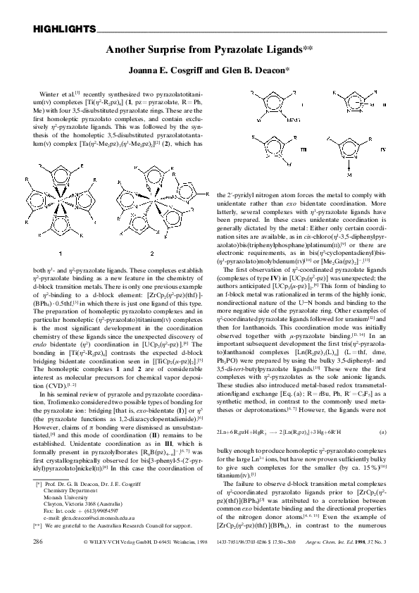 (PDF) Novel Homoleptic Pyrazolate Complexes