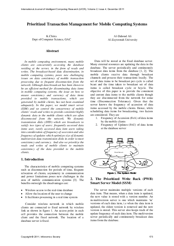 (PDF) Prioritized Transaction Management for Mobile Computing Systems