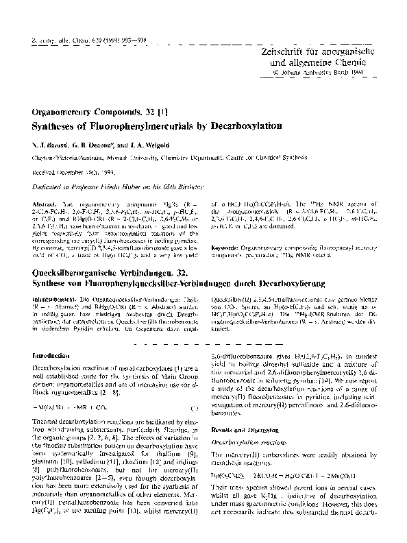 (PDF) Organomercury Compounds. 32. Syntheses of Fluorophenylmercurials ...