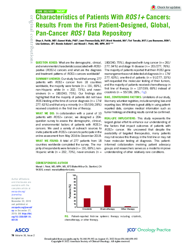 (PDF) Characteristics of Patients With ROS1+ Cancers: Results From the ...