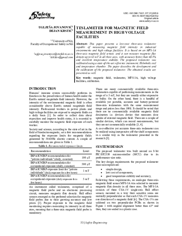 (PDF) Teslameter for magnetic field measurement in high voltage facilities