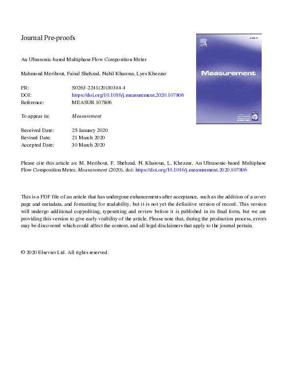 (PDF) An ultrasonic-based multiphase flow composition meter | Faisal ...