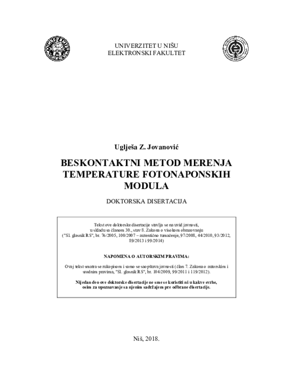 (PDF) Beskontaktni metod merenja temperature fotonaponskih modula | Uglješa Jovanović - Academia.edu