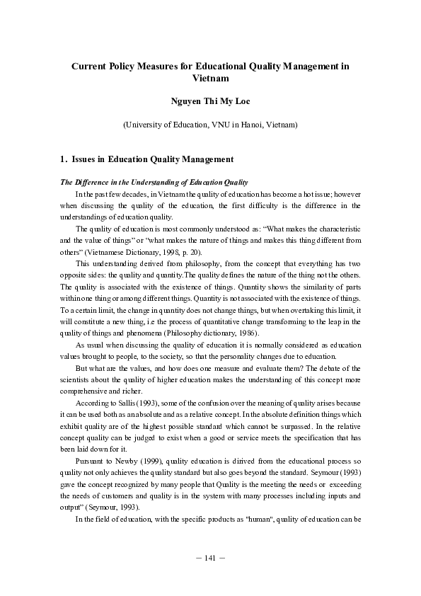 (PDF) Current Policy Measures for Educational Quality Management in Vietnam