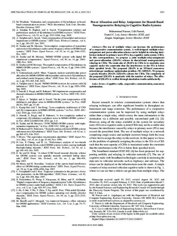 Pdf Power Allocation And Relay Assignment For Shared Band Nonregenerative Relaying In 