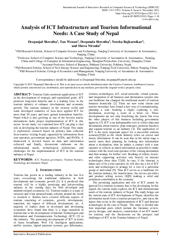 (PDF) Analysis of ICT Infrastructure and Tourism Informational Needs: A Case Study of Nepal