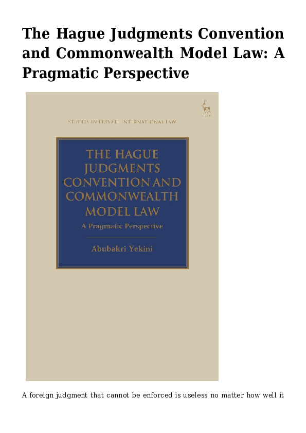 (PDF) The Hague Judgments Convention and Commonwealth Model Law