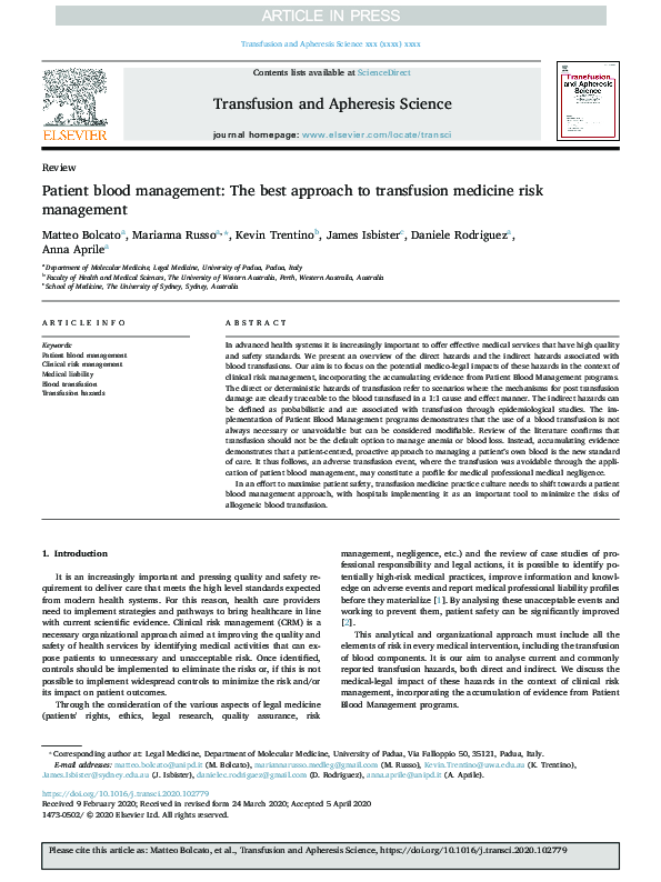(PDF) Patient blood management: The best approach to transfusion ...