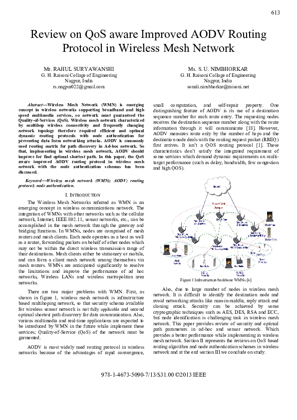 (PDF) Review on QoS aware improved AODV routing protocol in wireless mesh network