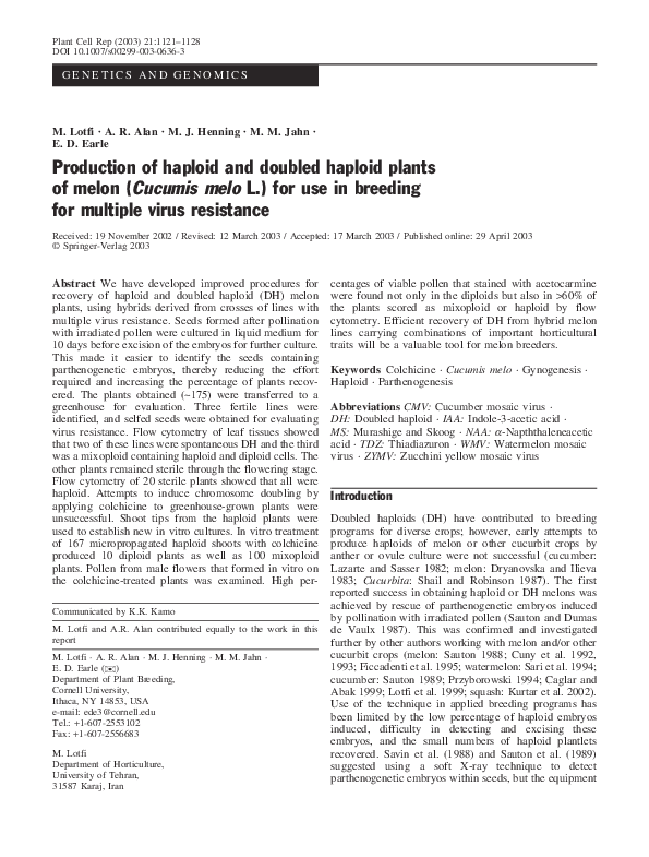 (PDF) Production of haploid and doubled haploid plants of melon ...