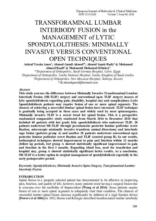 (PDF) TRANSFORAMINAL LUMBAR INTERBODY FUSION in the MANAGEMENT of LYTIC ...