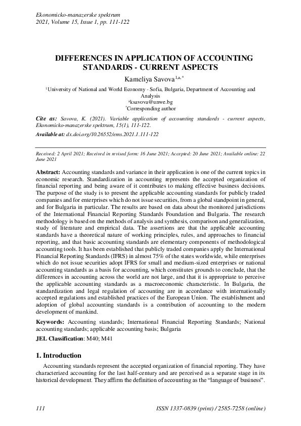 (PDF) Differences in Application of Accounting Standards – Current Aspects
