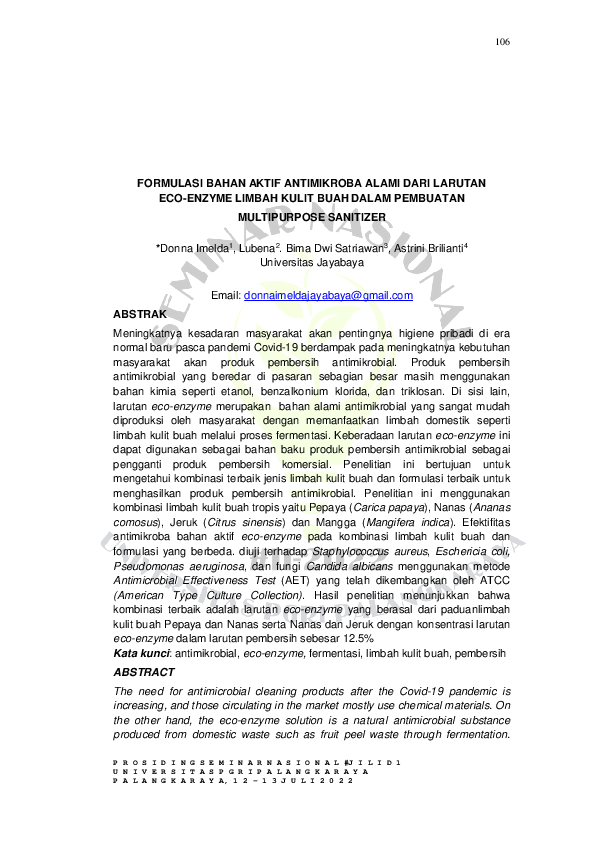 (PDF) Formulasi Bahan Aktif Antimikroba Alami Dari Larutan Eco-Enzyme ...