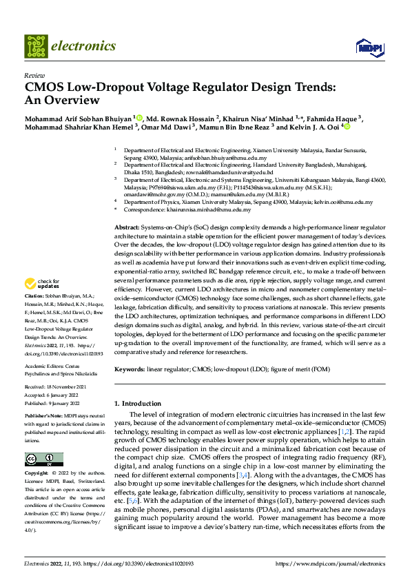 (PDF) CMOS Low-Dropout Voltage Regulator Design Trends: An Overview