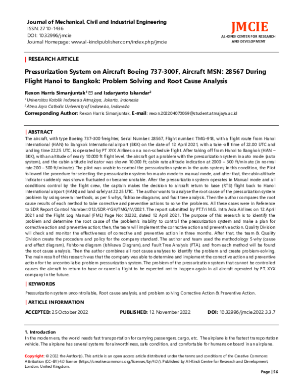 (PDF) Pressurization System on Aircraft Boeing 737-300F, Aircraft MSN ...